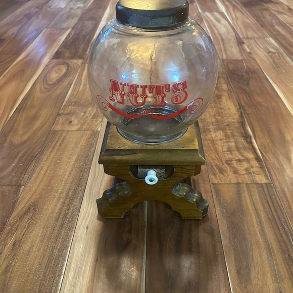 Kitchen | Vintage Glass Nut Dispenser With Wooden Base | Poshmark